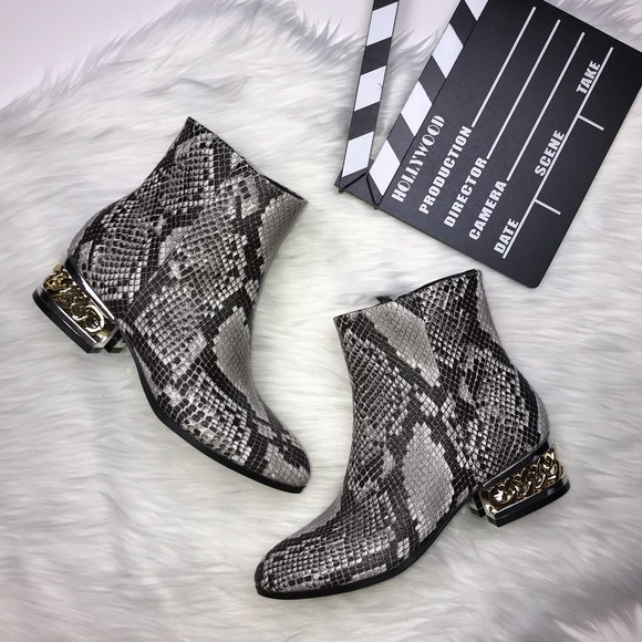 BAMBOO | Shoes | Bamboo Faux Snakeskin Chain Heel Booties | Poshmark